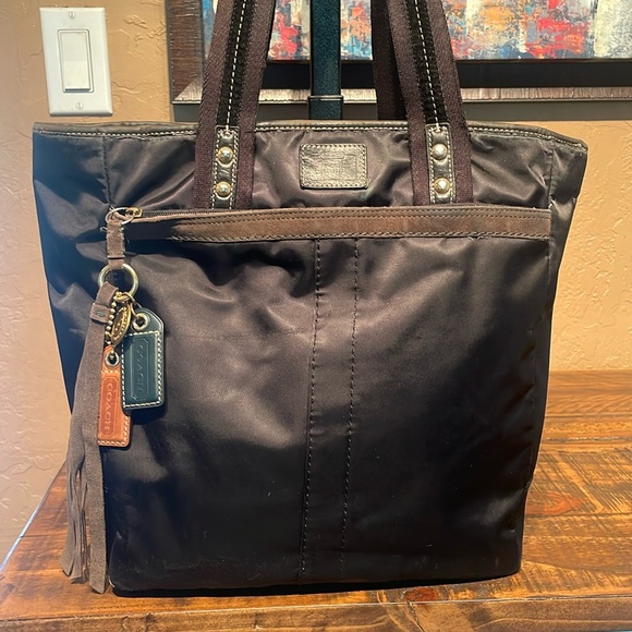 Coach | Bags | Coach Leatherware Hampton Weekend Black Nylon Leather ...